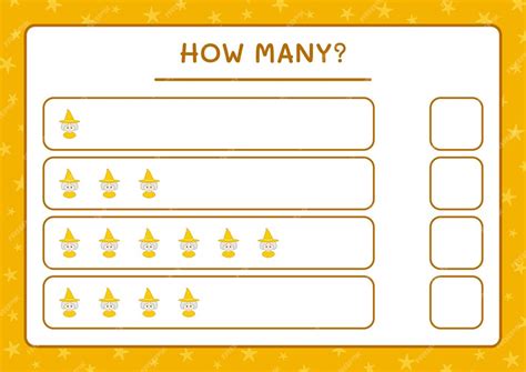 얼마나 많은 마녀 어린이용 게임 벡터 일러스트 레이 션 인쇄용 워크시트 프리미엄 벡터