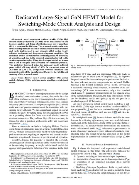 Pdf Dedicated Large Signal Gan Hemt Model For Switching Mode Circuit