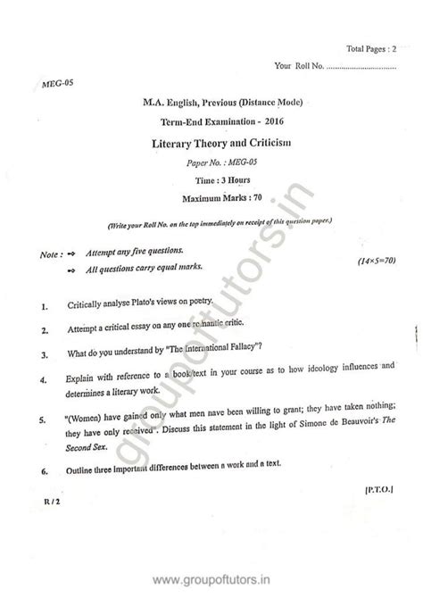 Literary Criticism And Theory Ma English Papers 2024