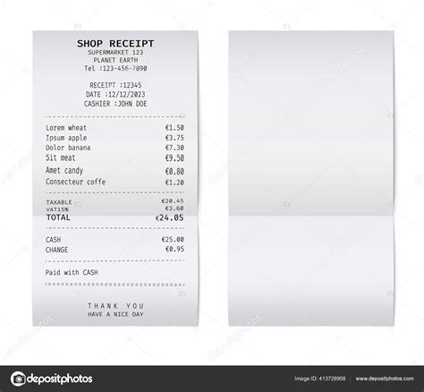Template Check Shop Supermarket Restaurant White Cashier Receipt Stock