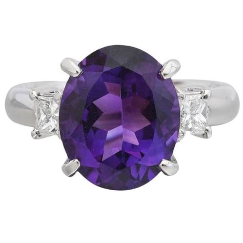 Amethyst Diamond Platinum Three Stone Ring Three Stone Ring Settings