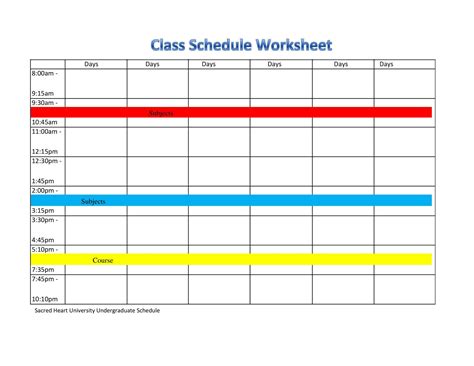 Free Printable Class Schedule Templates [excel Word Pdf] College And University