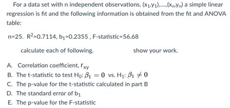 Solved For A Data Set With N Independent Observations Chegg