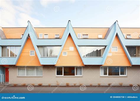 Angular Modern Facade Of A Residential Building With Irregular Windows