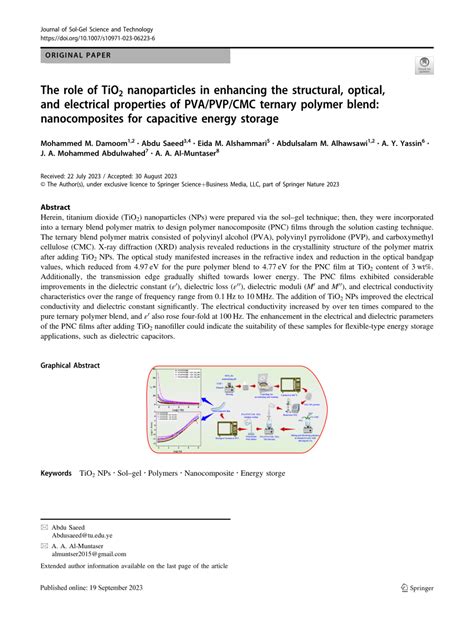 Pdf The Role Of Tio2 Nanoparticles In Enhancing The Structural Optical And Electrical