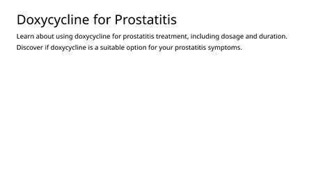Doxycycline For Prostatitis Meds Is
