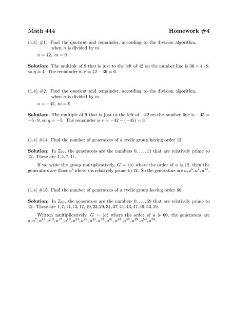 homework 4 solutions introduction abstract algebra i math 444 docsity