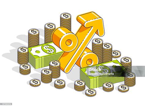 퍼센트 금리 소득 이익 개념 현금 돈 스택을 흰색 배경에 고립 된 차원 기호 벡터 3d 아이소메트릭 비즈니스 및 금융 그림 얇은 라인 디자인 가격에 대한 스톡 벡터 아트 및