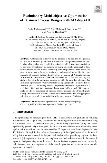 Pdf Evolutionary Multi Objective Optimization Of Business Process Designs With Ma Nsgaii