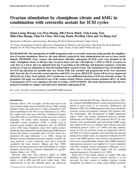 Pdf Ovarian Stimulation By Clomiphene Citrate And Hmg In Combination