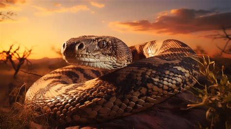 Premium AI Image Photo Of African Rock Python On Savanna At Sunset