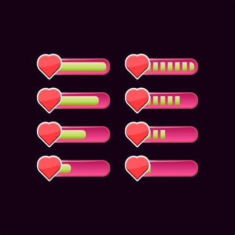Premium Vector Set Of Casual Pink Game Ui Health Progress Bar