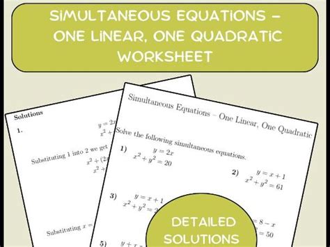 Simultaneous Equations One Linear One Quadratic Worksheet With