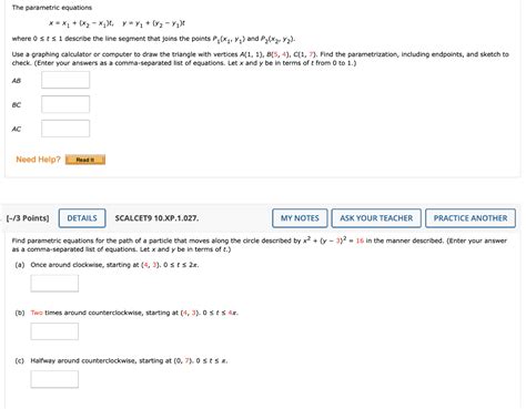 Solved The parametric equations x=x1+(x2−x1)t,y=y1+(y2−y1)t | Chegg.com