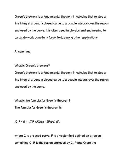 Greens Theory Lecture Notes Answers Greens Theorem Is A Fundamental Theorem In Calculus That