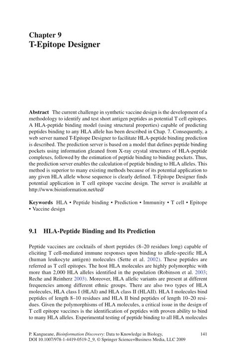 Pdf Hla Peptide Binding And Its Prediction