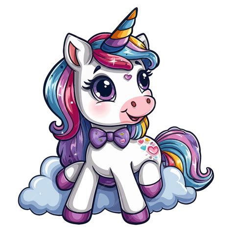 카와이 귀여운 터 로고 유니콘 스티커 프리미엄 벡터