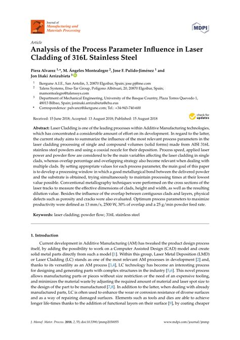 Pdf Analysis Of The Process Parameter Influence In Laser Cladding Of