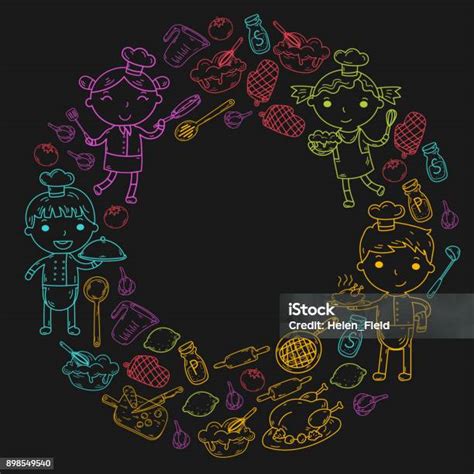 귀여운 아이 요리사 흰색 배경 어린이 요리 부엌 어린이 요리 수업에 6 7 살에 대한 스톡 벡터 아트 및 기타 이미지 6 7