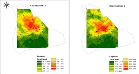 Two Realization Of Gaussian Geostatistical Simulation Of Total Lead In Download Scientific