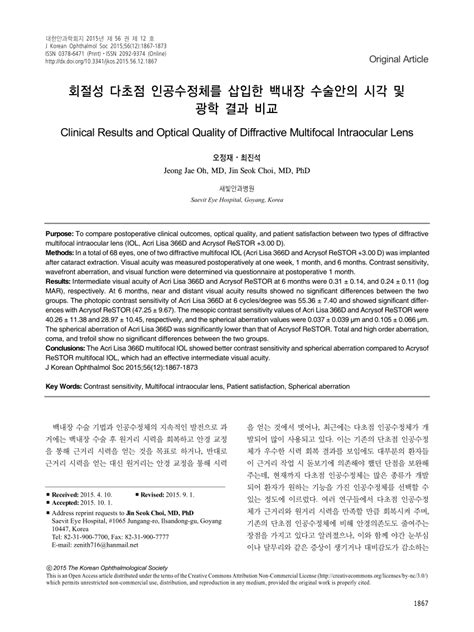 Pdf Clinical Results And Optical Quality Of Diffractive Multifocal Intraocular Lens