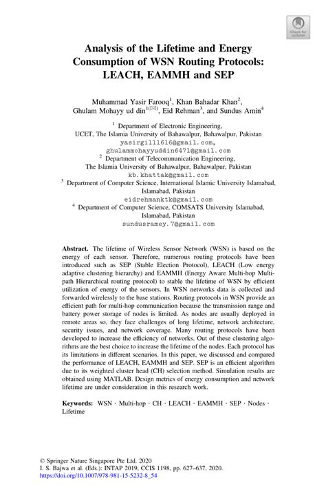 Pdf Analysis Of The Lifetime And Energy Consumption Of Wsn Routing Protocols Leach Eammh And Sep