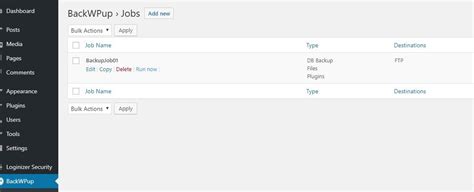 using backwpup wordpress backup plugin with ftp storage