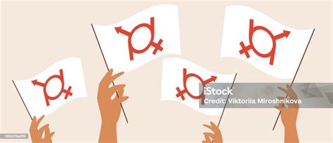 젠더 유체 플래그 사람들이 함께 비 바이너리 사람들과 함께 고립 된 플랫 벡터 스톡 일러스트와 성별 기호와 손 개념에 대한 스톡 벡터 아트 및 기타 이미지 Istock