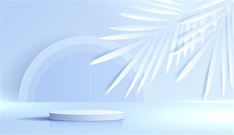 화장품 블루 배경 및 제품 프리젠 테이션 브랜딩 및 포장을위한 프리미엄 연단 디스플레이 잎 배경의 그림자 스튜디오 무대 벡터