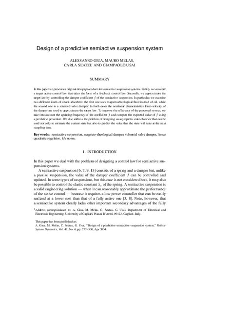 Pdf Design Of A Predictive Semiactive Suspension System Shubham