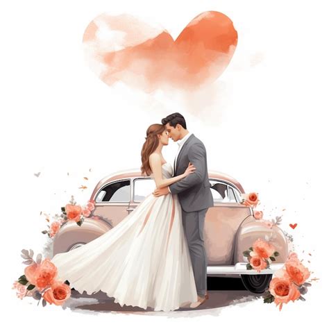 Premium Photo Wedding Couple Married With Flowers Vector Watercolor