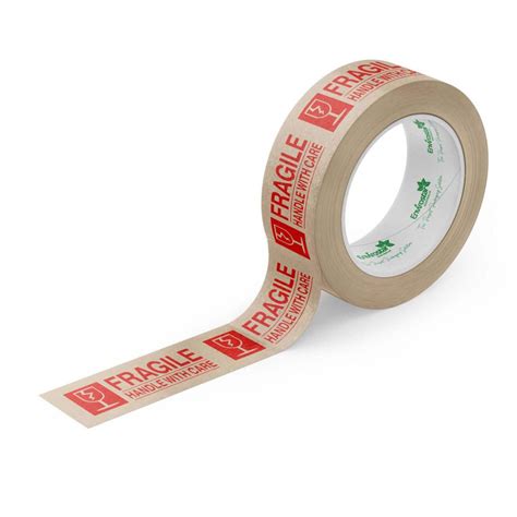 Envirostar Kraft Paper Tape Brown Printed Fragile 48mm X 50m Winc