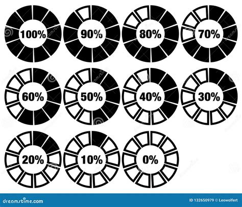 Percentage Upload Circles Counting Decadic Steps Stock Vector