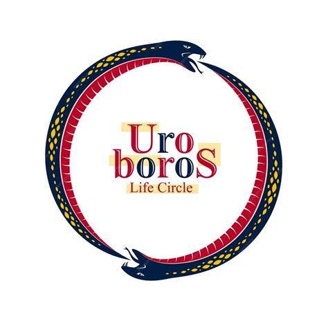 원형 모양의 Ouroboros 뱀 삶과 죽음의 끝없는 주기 고대 Uroboros 기호 벡터 일러스트레이션 뱀은 자신의