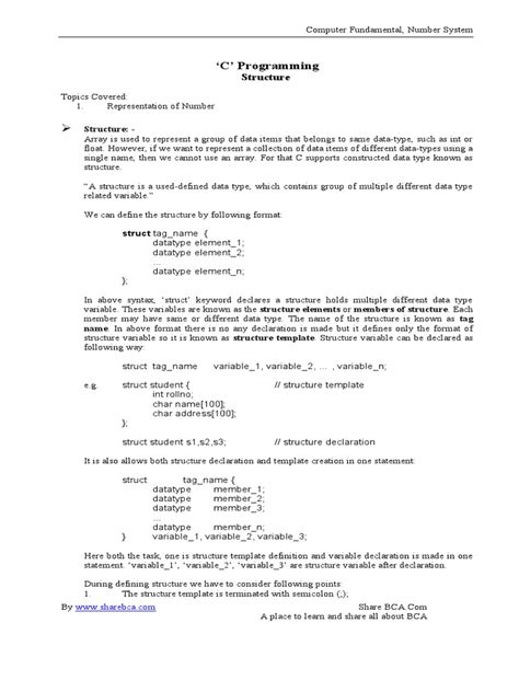 C Programming Structure Pdf Data Type Array Data Structure