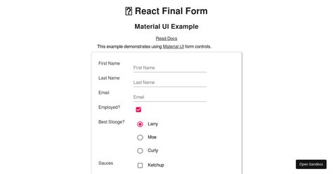 🏁react Final Form Material Ui 10 Example Codesandbox