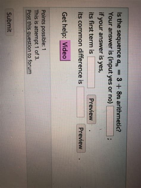 Solved Is The Sequence An 3 8n Arithmetic Your Answer Chegg Com