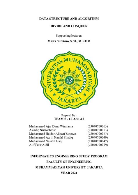 Pdf Data Structure And Algorithm Divide And Conquer Supporting Lecturer
