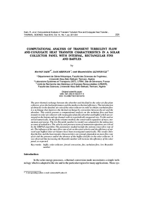 pdf computational analysis of transient turbulent flow and conjugate