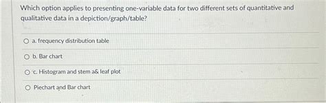solved which option applies to presenting one variable data