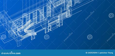 Architecture Space Design Concept 3d Perspective White Wireframe Rendering Black Background