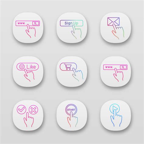 Click App Icons Set Search Bar Sign Up Message Like Buy Accept Or