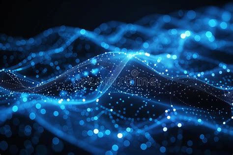 Abstract Blue Glowing Low Poly Mesh With Connecting Dots And Lines On A Black Background Stock