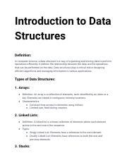 Intro To Data Structures Study Sheet Pdf Introduction To Data Structures Definition In