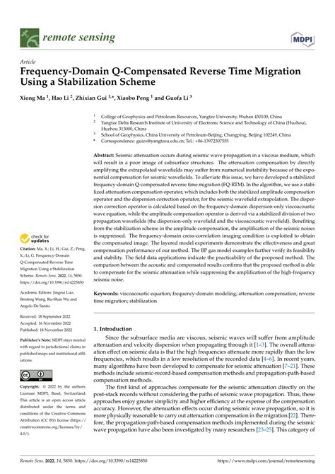 Pdf Frequency Domain Q Compensated Reverse Time Migration Using A