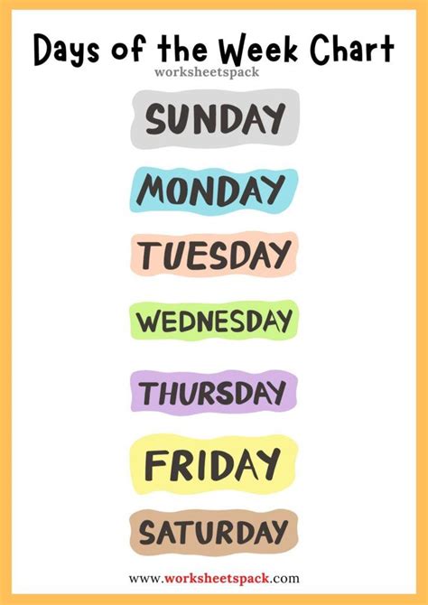 Days Of The Week Chart Free Printable Printable And Online Worksheets