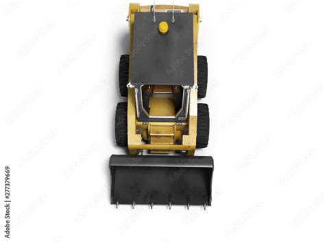 Yellow Diesel Loader With Front Bucket Top View 3d Render On White Background With Shadow Stock