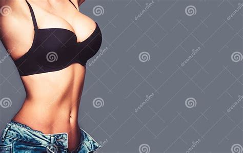 Boob Close Up Of Breast Of Girl Presenting Her Bra Woman With Big
