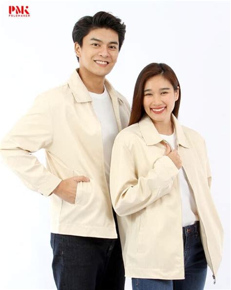 เสื้อแจ็คเก็ตคอปก สีครีม ราคาถูก Pmk Polomaker