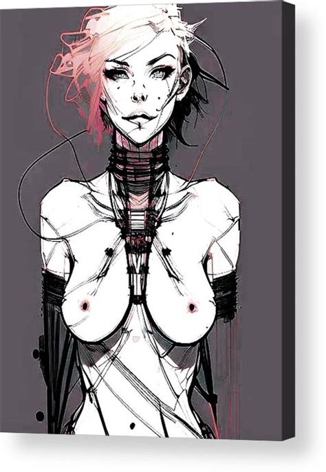 Nude Pen And Ink Sketch Portrait Cyberpunk Pinup Girl Acrylic Print By Whitney Ervin Pixels